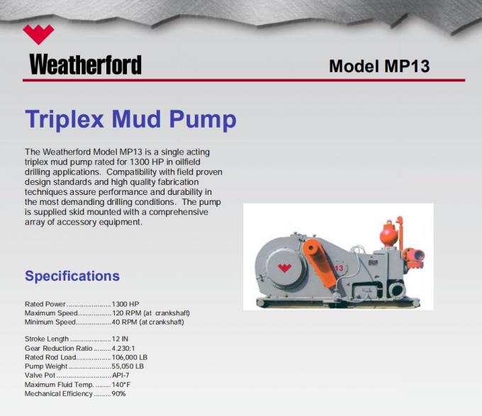 Weatherford E-2200 mud pump, E-447 mud pump, MP-16 mud pump, MP-13 mud ...